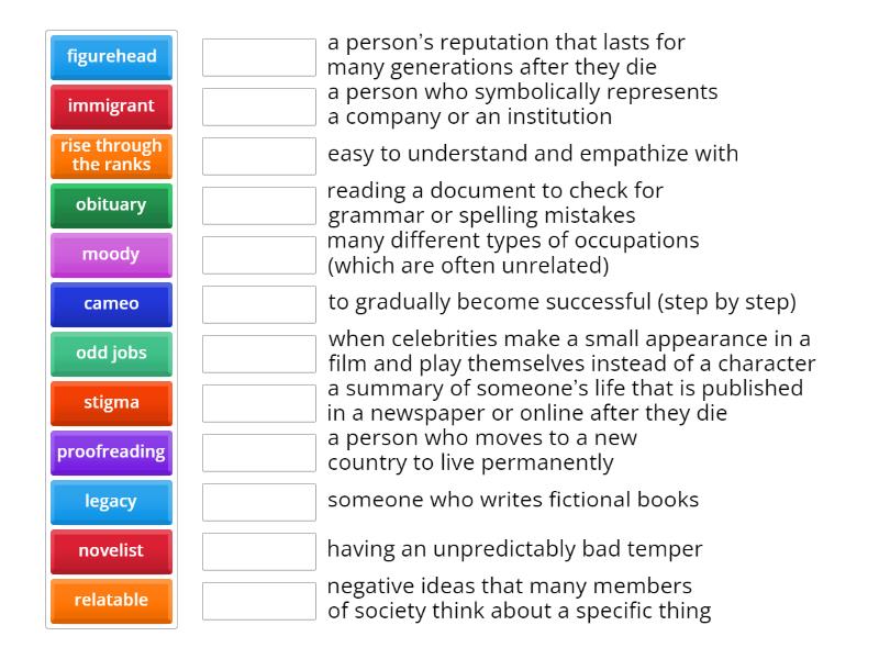 Biography Vocabulary - Match up