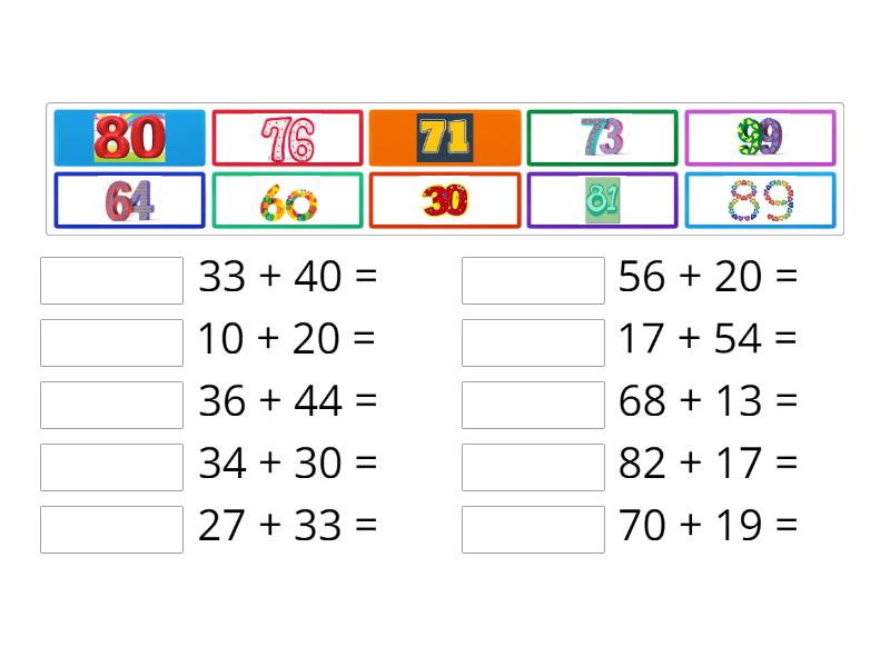 SUMAS DE DECENAS Y UNIDADES - Match up