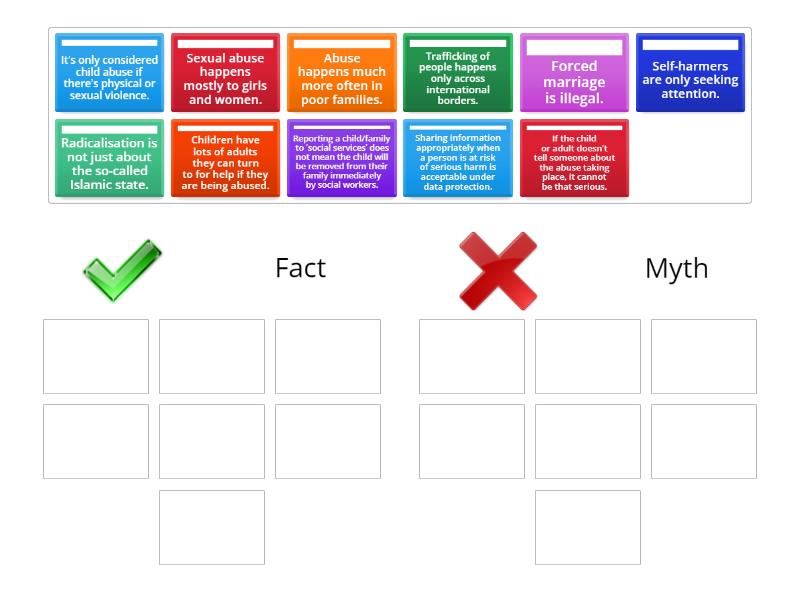 Week 7 24/25 - Safeguarding - Fact or myth? Recap Activity - Group sort