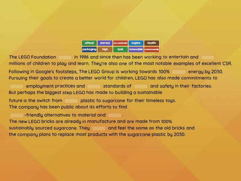 LEGO CSR - Complete the sentence