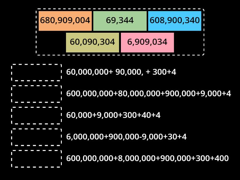 Drag and drop the number in front of its expanded form - Match up