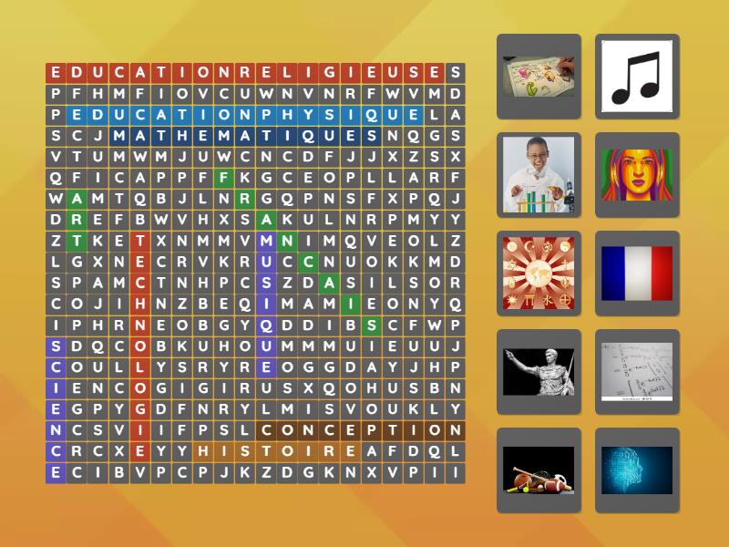 French school subjects - Wordsearch