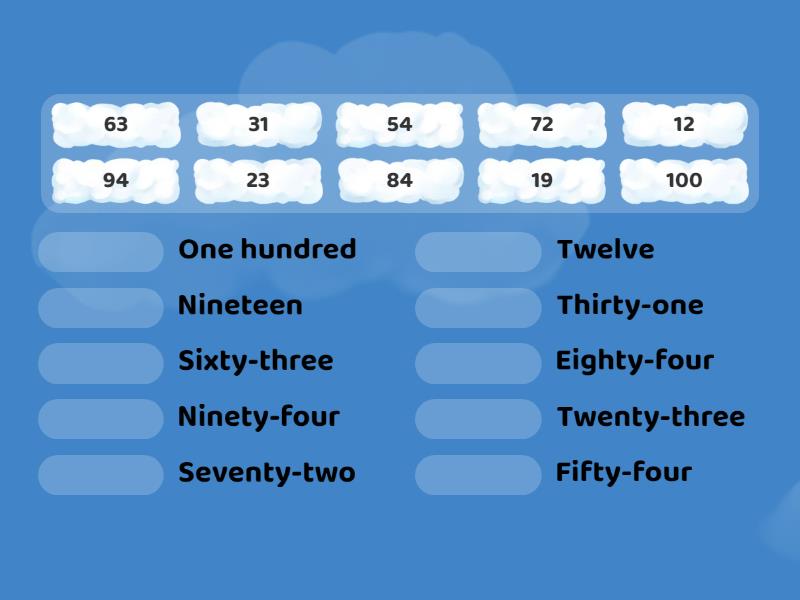 NUMBERS 1-100 - Match up