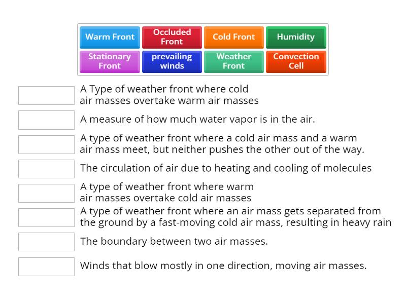 Air Mass and Weather Fronts - Match up