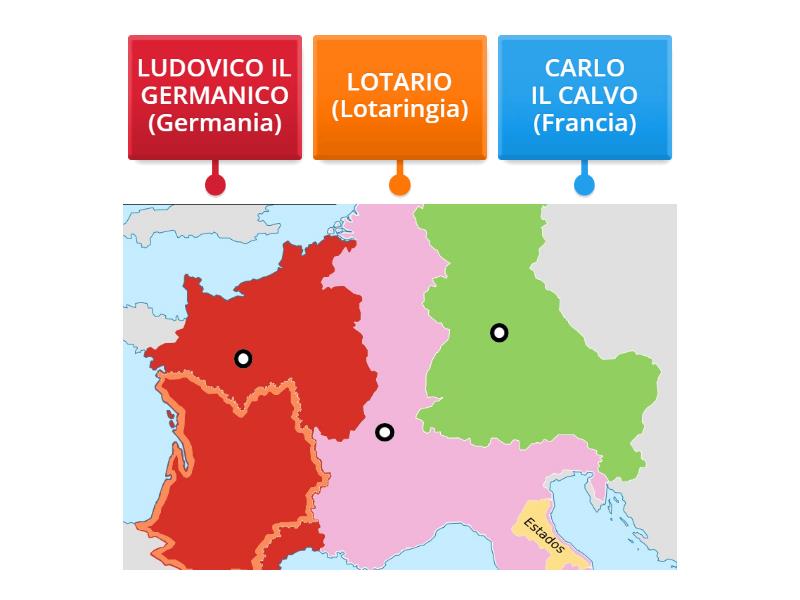 Disgregazione dell'Impero carolingio (mappa) - Labelled diagram