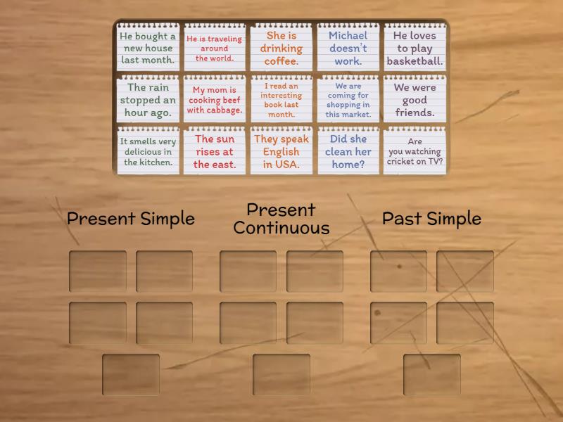 Present Simple/Continuous; Past Simple - Group sort