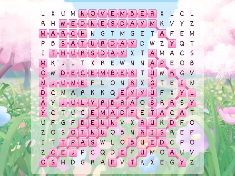 Days of the Week and Months of the Year - Wordsearch