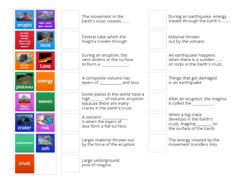 Volcanoes and earthquakes - Match up
