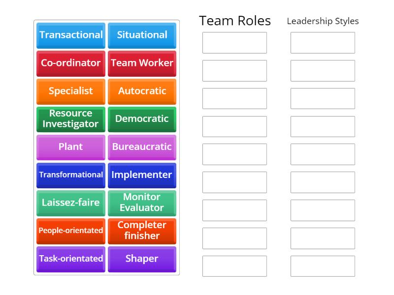 Belbin's Team Roles vs Leadership Styles - Ordenar por grupo