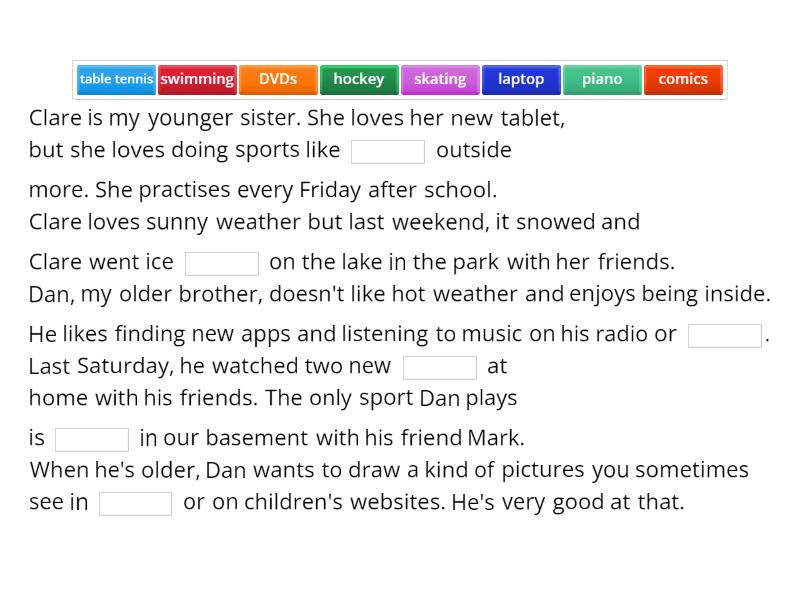 Our hobbies - Complete the sentence