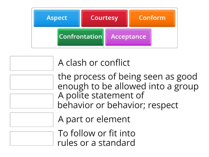 ELA Vocab Quiz Unit 1: Community-Match words and definitions - Match up