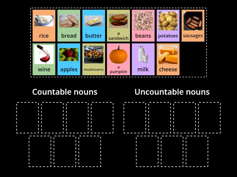 Countable and uncountable foods - Ordenar por grupo