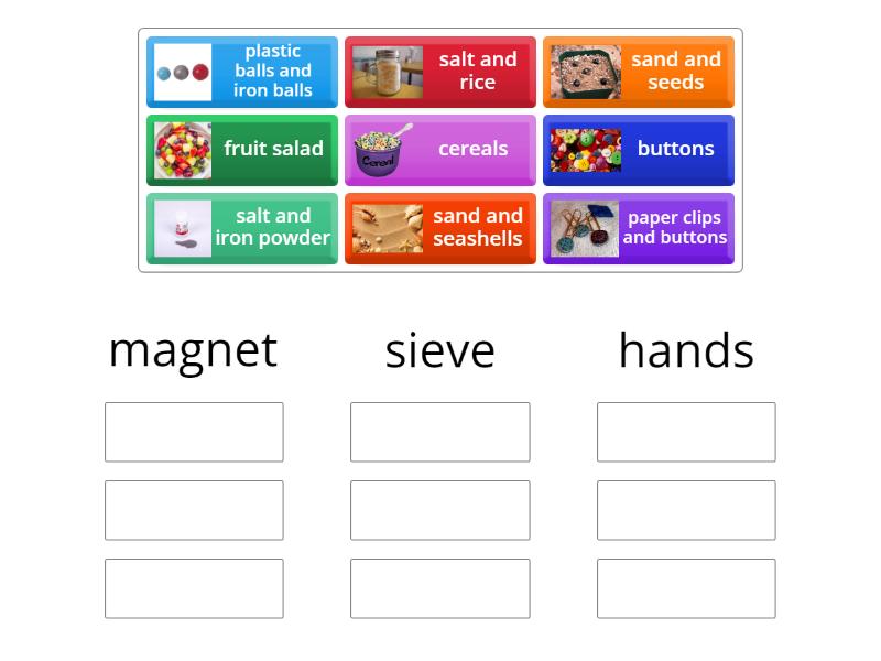 Separating Mixtures by hand, magnet and sieve - Group sort