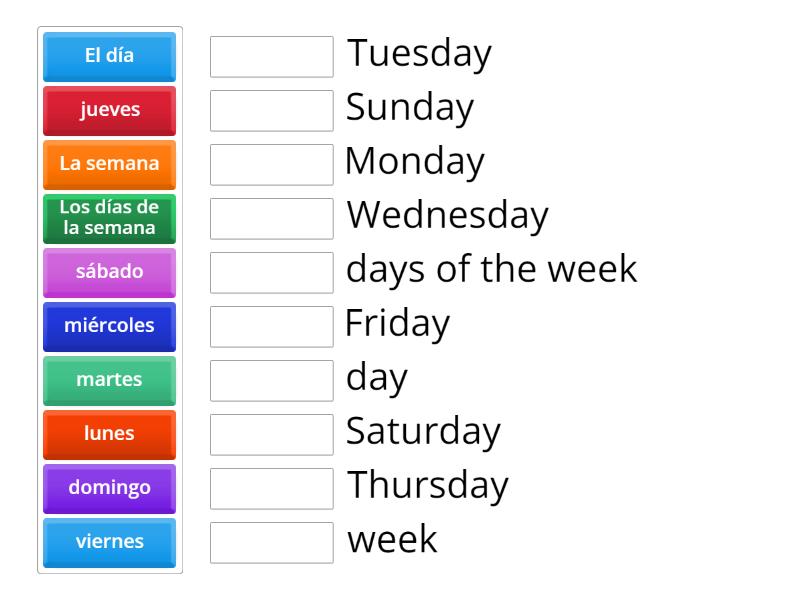Beginner Spanish Class 7- Days of the Week - Match up