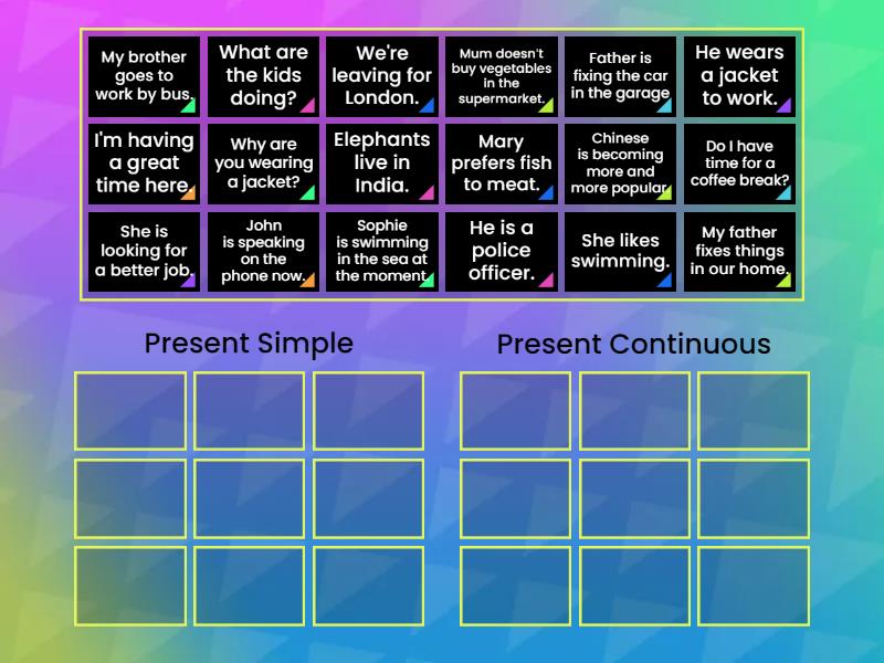 Present Simple vs Present Continuous - Group sort