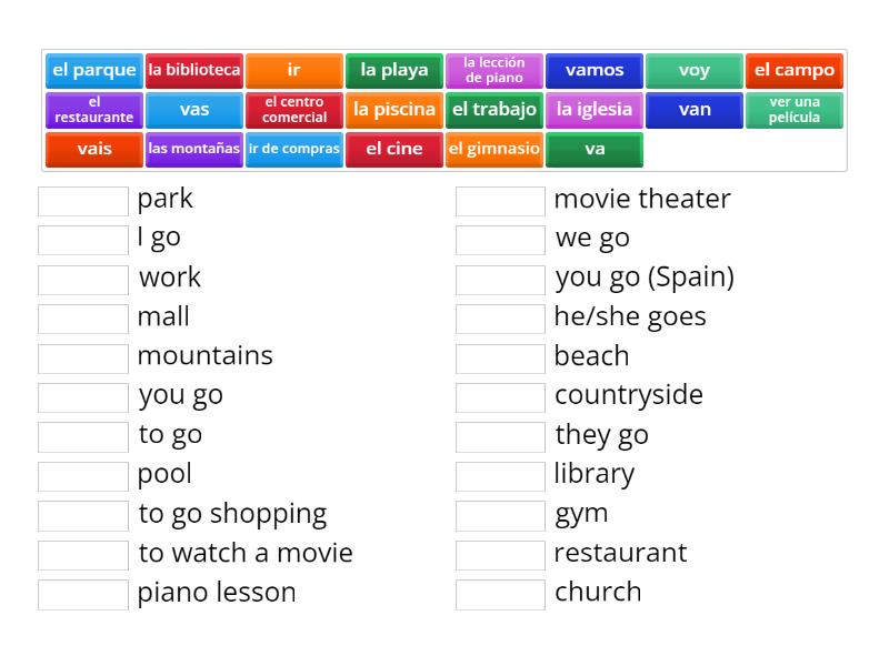 Places and TO GO (IR) verb - Une las parejas
