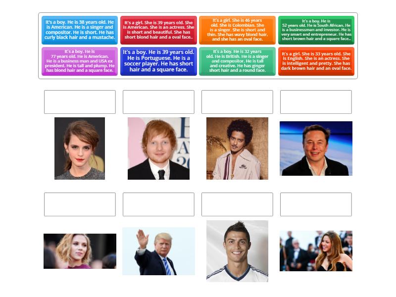 Famous people: Physical appearance - Match up