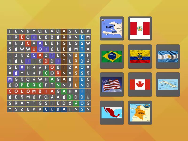 PAÍSES DEL CONTINENTE AMERICANO - Sopa de letras