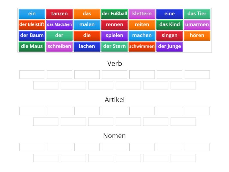 Nomen, Verb oder Artikel? - Group sort