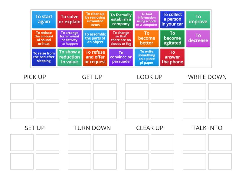 Phrasal verbs: Multiple meanings (1) - Group sort