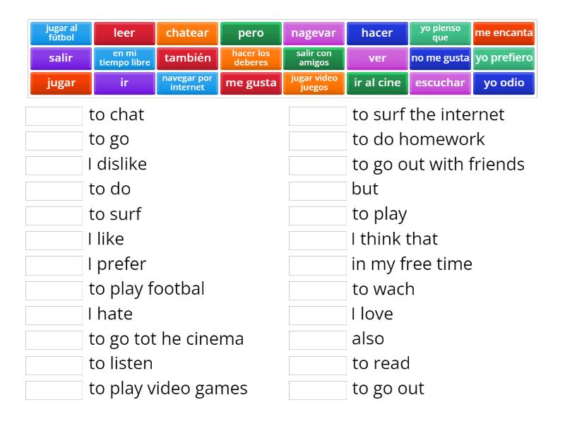 Me gusta + infinitive verbs free time - Match up