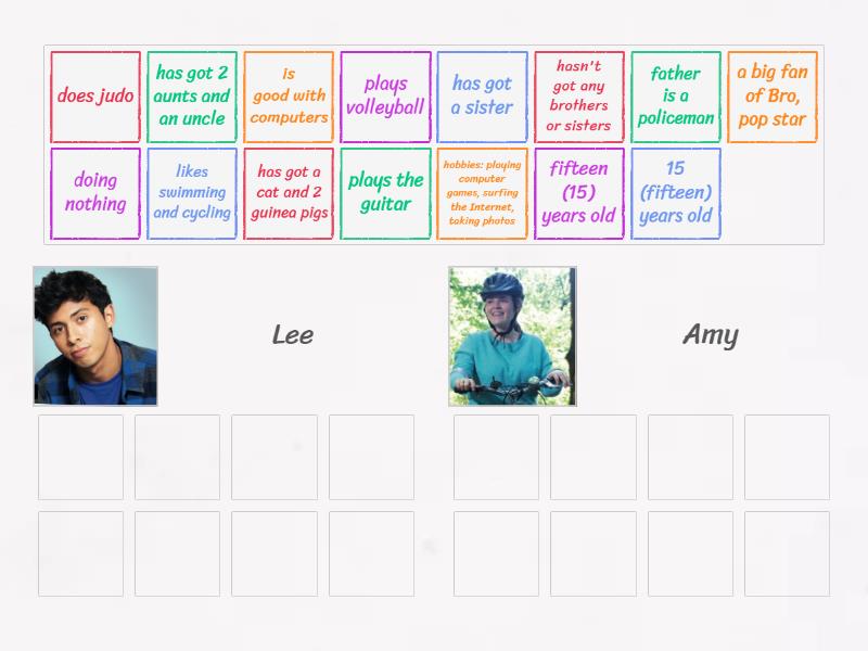 Introducing Lee and Amy - revision - Group sort