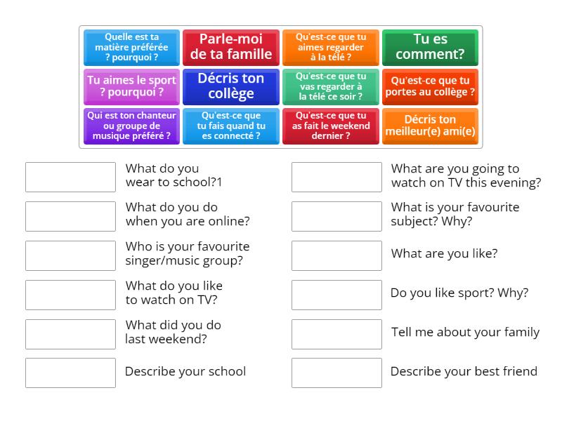 Year 9 Speaking Questions - Match up