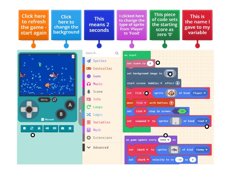 Makecode Arcade Quiz 1 Labelled Diagram