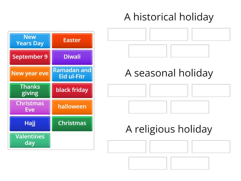 Types of Holidays - Group sort