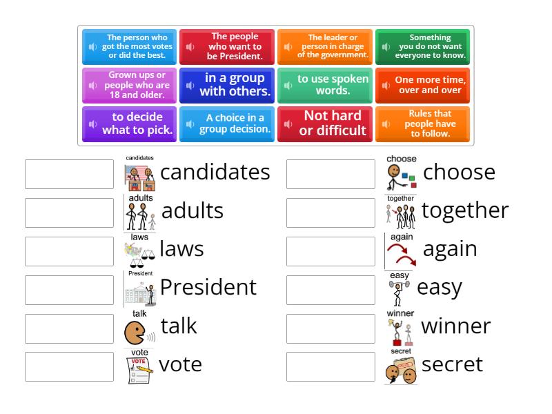 I Voted Vocabulary Words - Match up
