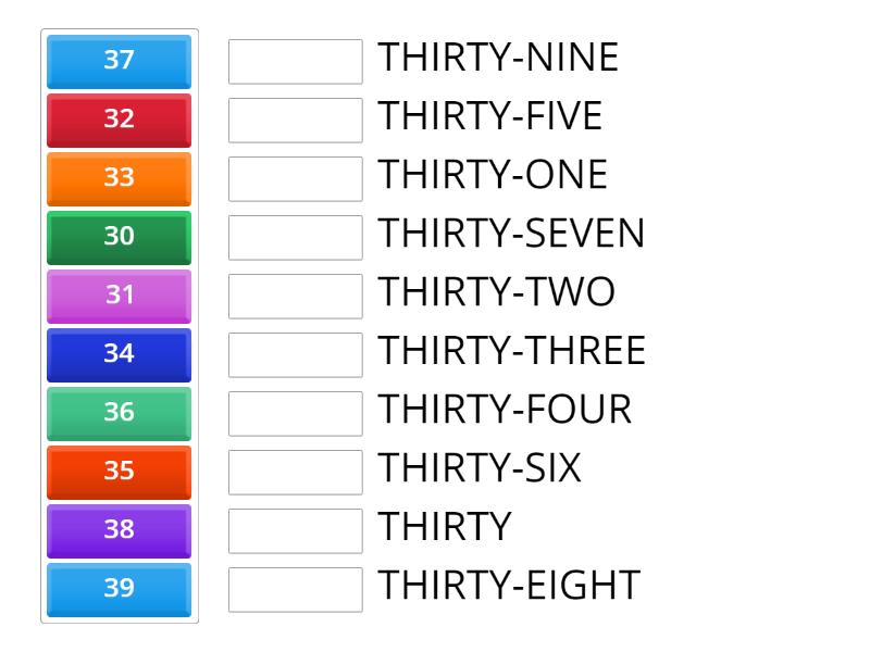 NUMBERS 30-39 - Match up