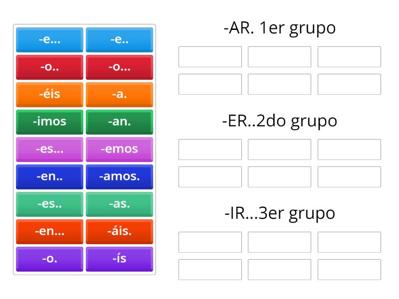 Les verbes en -AR/ -ER/ -IR en PRESENTE de indicativo - 按組排序