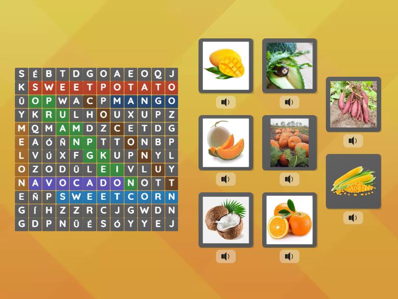 Fruits and Vegetables - Wordsearch