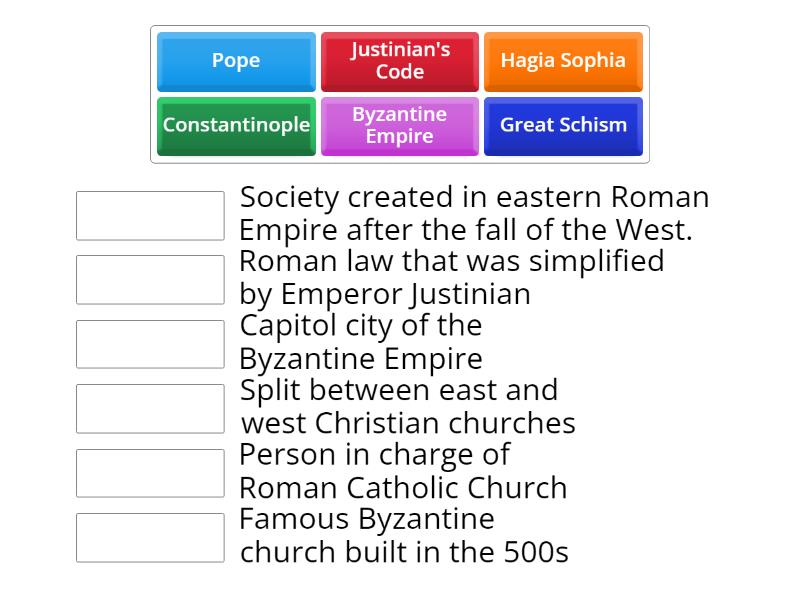 Byzantine Empire Vocabulary (M) - Match up