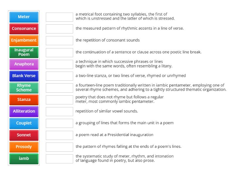 Poetry vocabulary - Match up