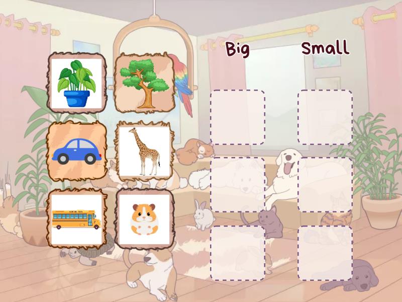 Big and Small : Drag and drop each item into its correct group. - Group sort