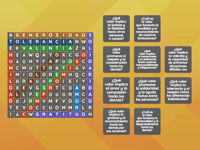 sopa de letras valores - Wordsearch