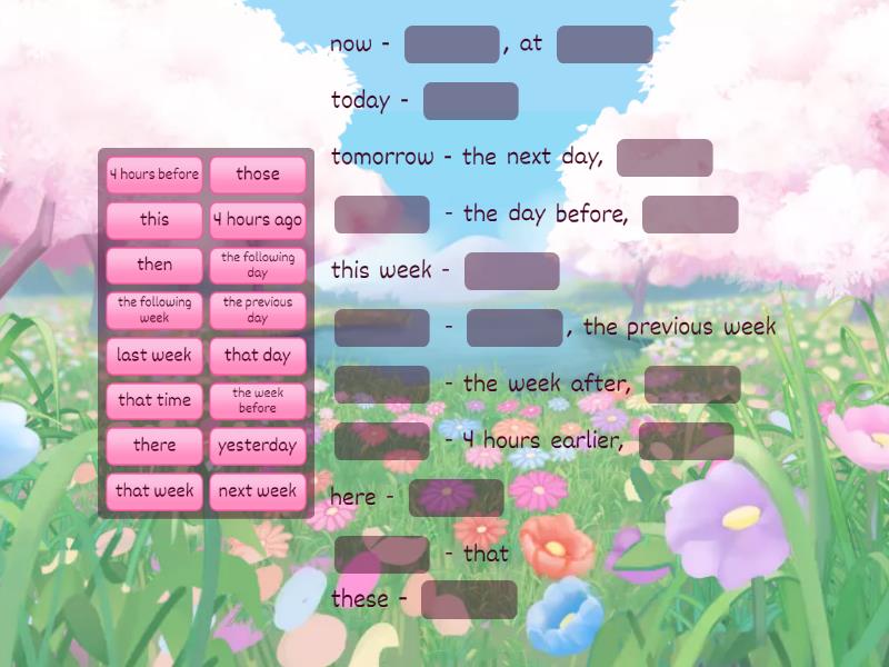Reported speech - changes in time and place expressions - Complete the ...