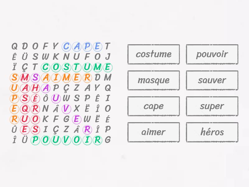 Le loup qui voulait devenir un super-héros - mots mêlés - Wordsearch