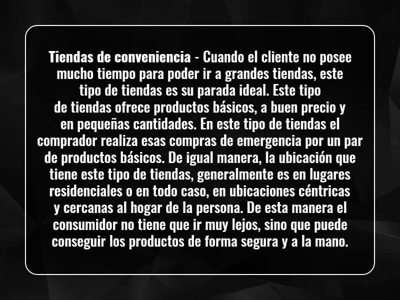 Tipos de tiendas (explicación) - Flash cards