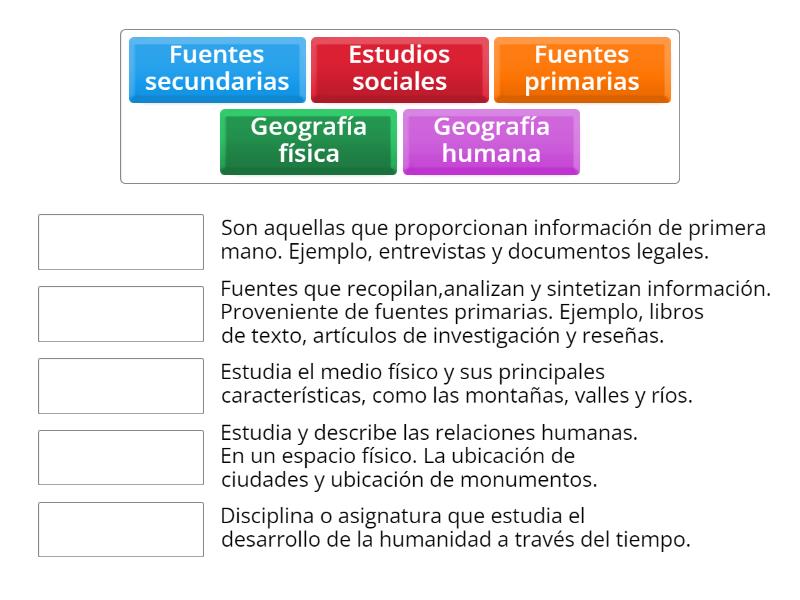 Estudios Sociales Vocabulario Examen 1 - Match up