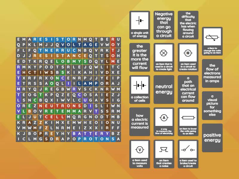 electricity word search - Sopa de letras