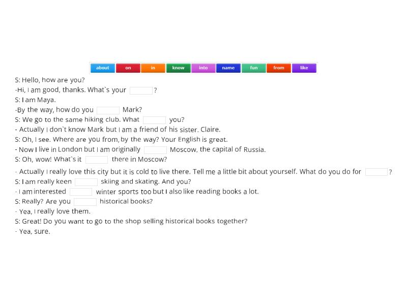 A dialogue at the party Insight A2 (homework) - Missing word