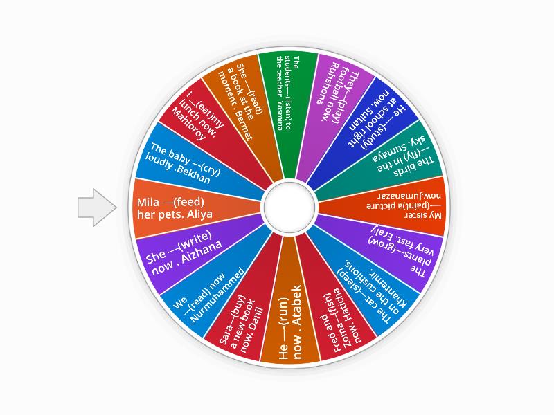 Homework . Present Continuous Tense - Random wheel