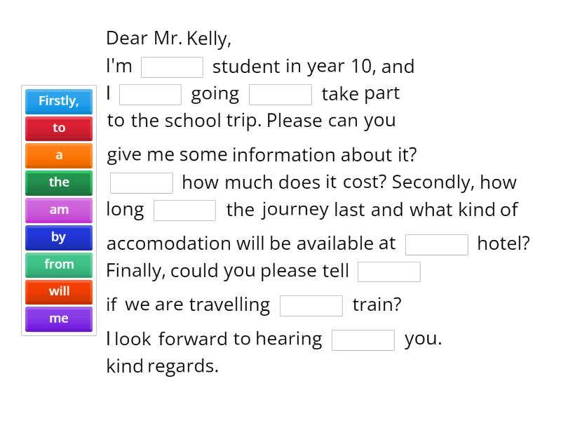 Formal email - Complete the sentence