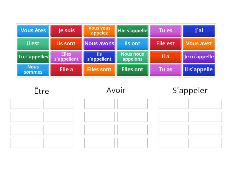 Les verbes s´appeler - Avoir - etre / Steven - Group sort
