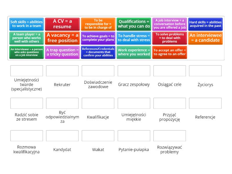 Vocabulary Revision - Job Interview - Match up