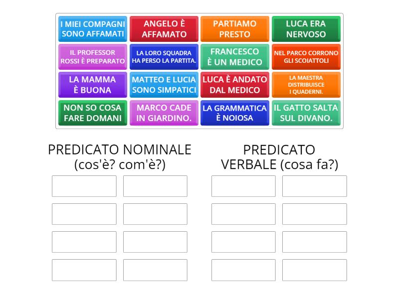 ANALISI LOGICA: PREDICATO NOMINALE O PREDICATO VERBALE? - Group sort