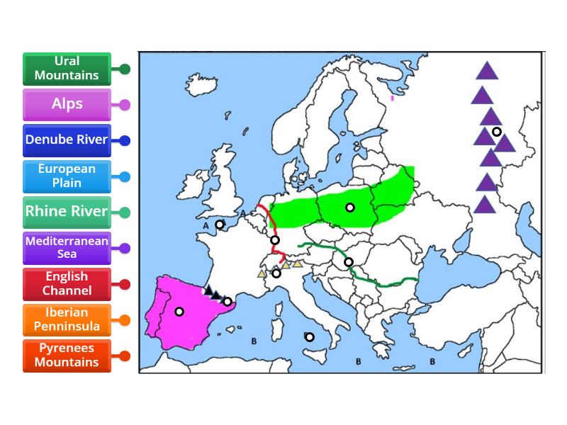 Physical Map of Europe Matching Game - Labelled diagram