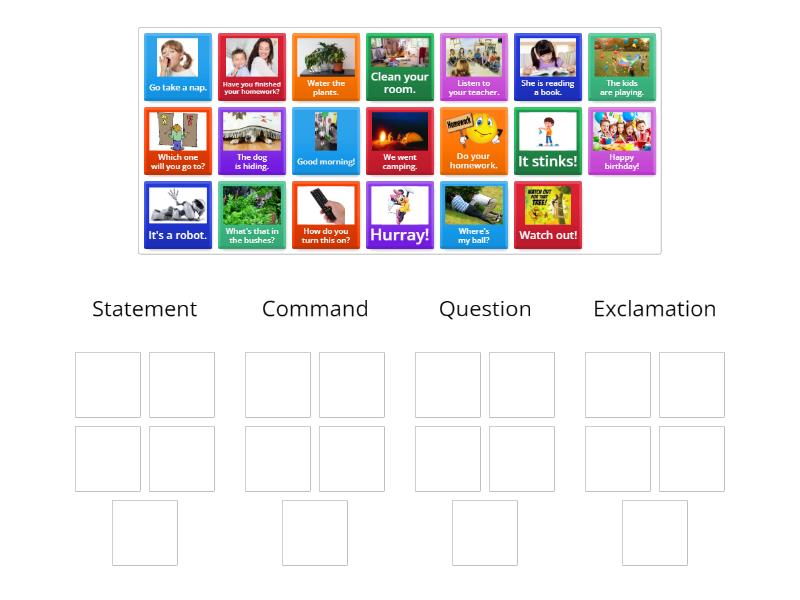 Types of sentences KS1 English Review Lesson 40 - Group sort
